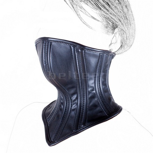 PU Leather Locking Neck Corset Collar Posture Harness Cosplay Binding ...