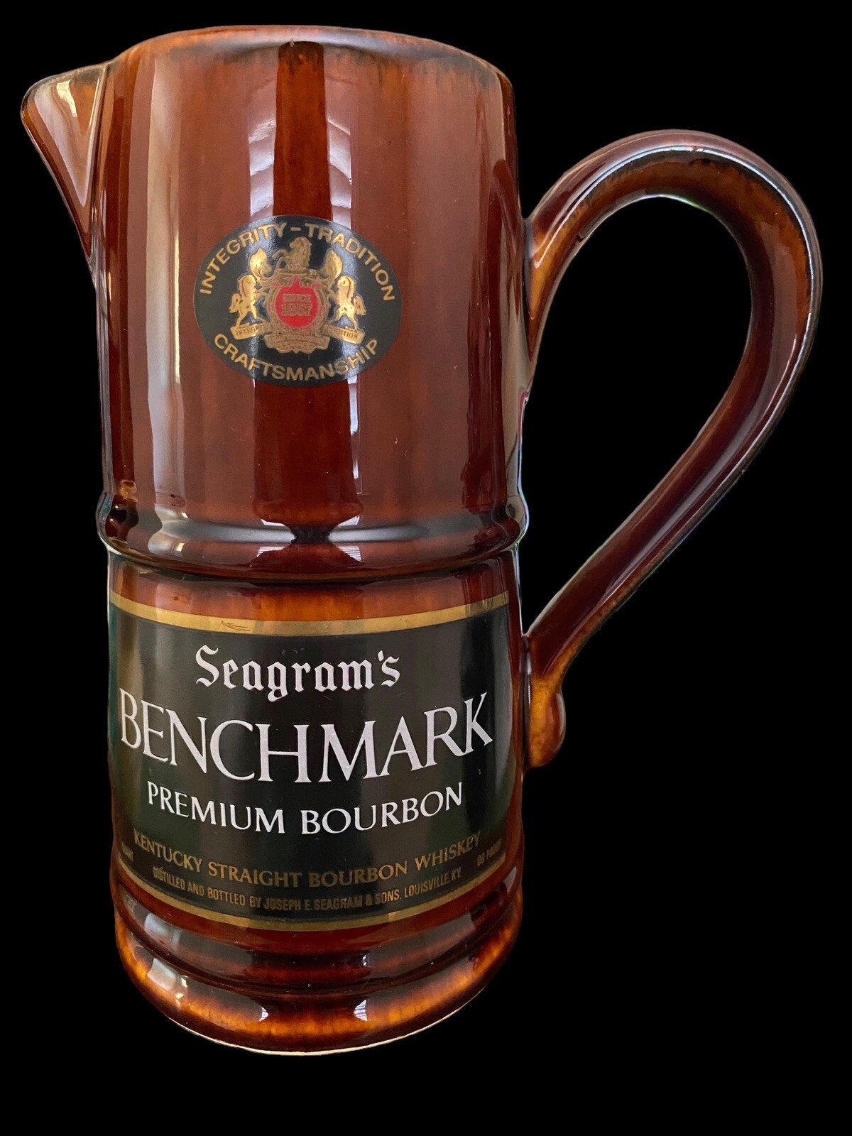 Seagram's BENCHMARK Premium Bourbon Whiskey Pitcher Ceramic Brown ...