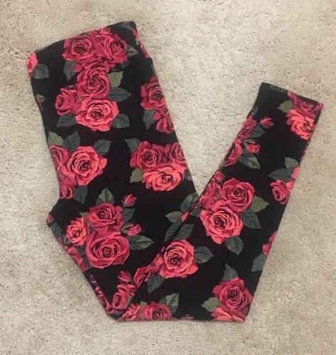 LuLaRoe Leggings ~ TC ~ BLACK with ROSES in Shades of RED & PINK Floral ...