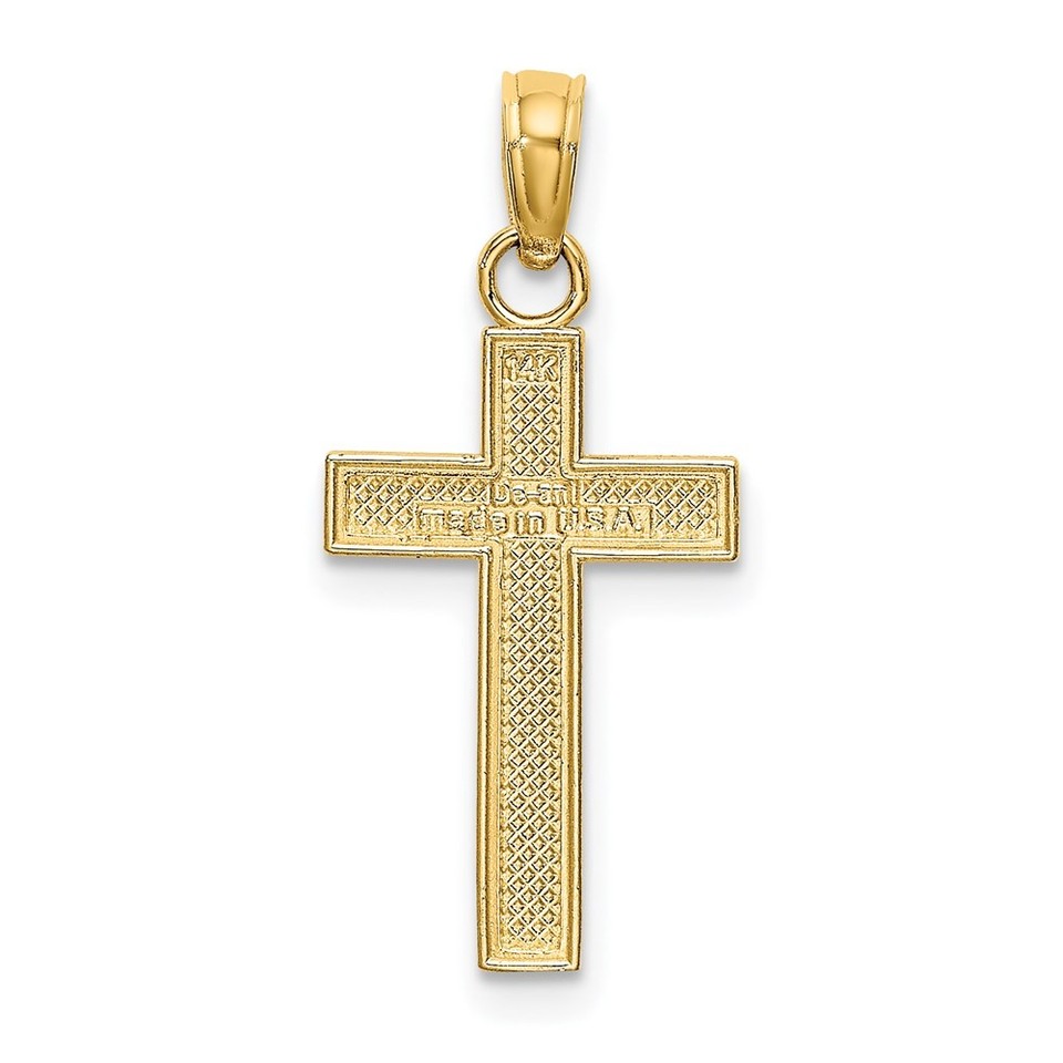 14K Polished Block Style Beaded Edge Cross Charm | eBay
