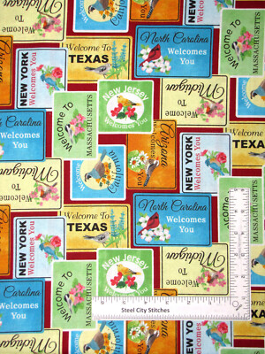 United States Bird Flower States Fabric Cotton Stateside by Blank ...