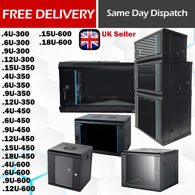 4U 6U 9U 12U 15U Black Network Cabinet Data Comms Wall Rack Patch Panel ...