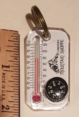 pocket KEYCHAIN compass THERMOMETER wind chill chart CAMPING skiing ...