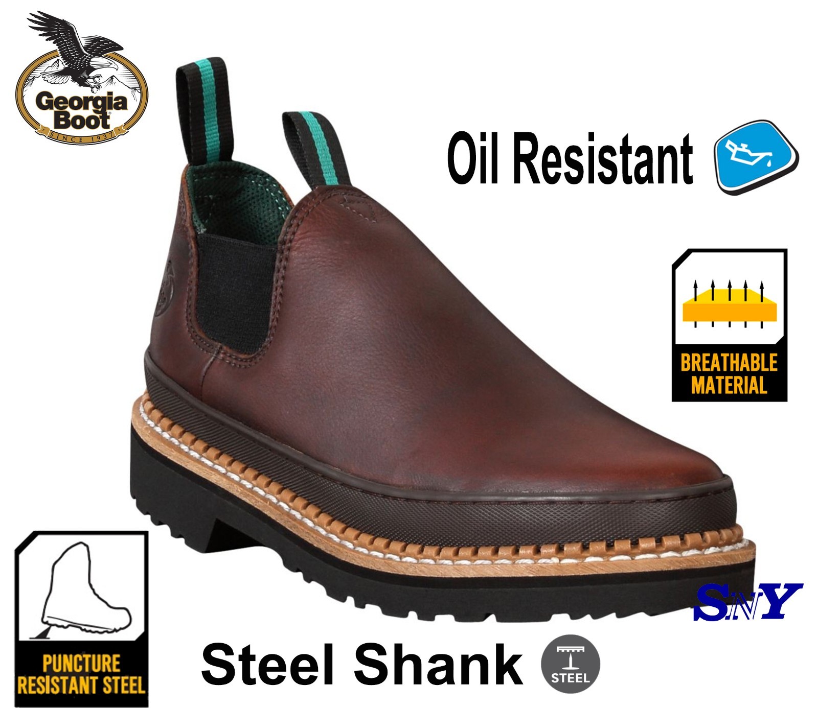 GEORGIA Work BOOT Steel Shank Brown Leather Slip-on Men's 12M NEW Shoes ...