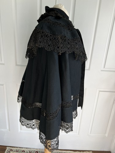 True Antique Victorian Black Handmade Crochet Lace Trim Layered Cape ...