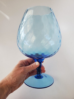 Vintage MCM Empoli Optic Blue Glass Brandy Snifter Twisted Stem 9-3/4 ...