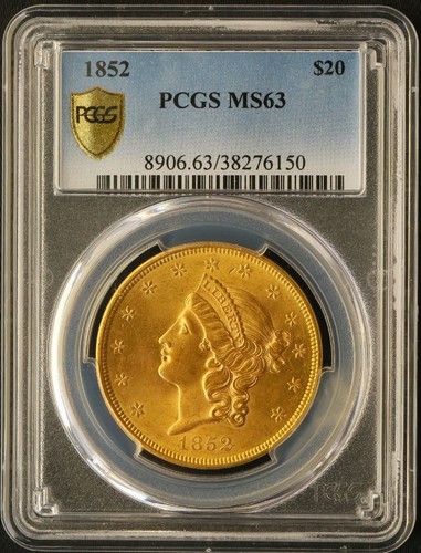 Antique Coin America 1852 Liberty Head 20 Dollar Gold Coin PCGS MS63 ...