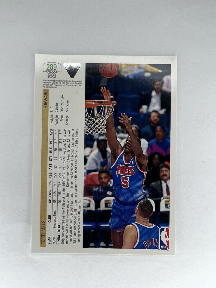 1991-92 Upper Deck Basketball Card Terry Mills New Jersey Nets #289 | eBay