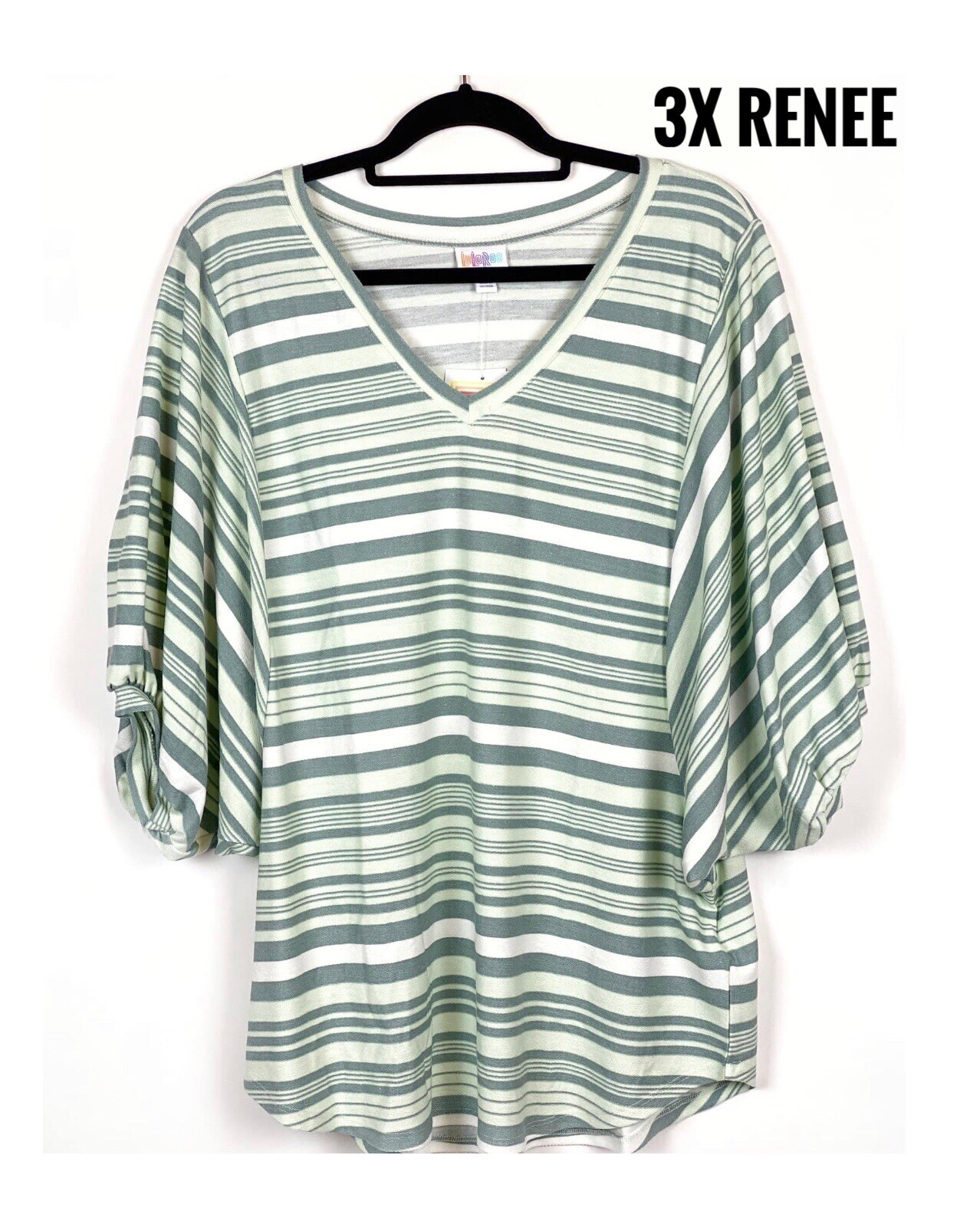 3x LuLaRoe Renee Balloon Sleeve Top Green White stripes Fits 26/28 | eBay