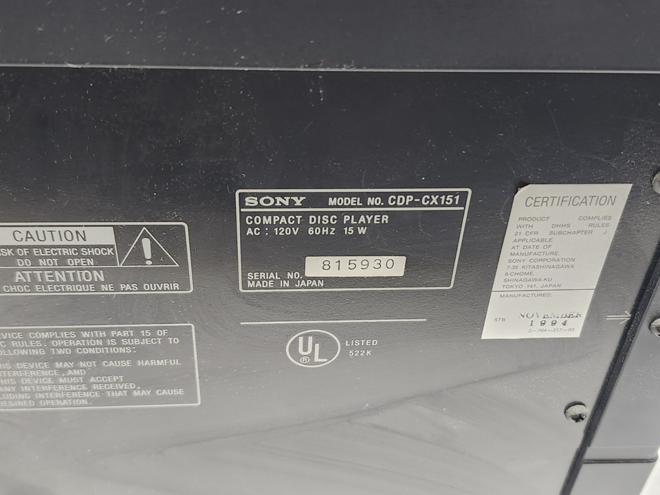 Sony CDP-CX151 100 CD Automatic Disc Loading CD Changer Tested ...