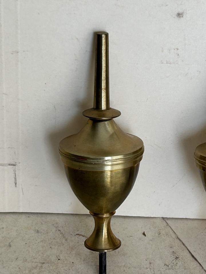 3 PILLER & SCROLL CLOCK BRASS FINIALS, MATCH SET, PLUS 3 OTHER CLOCK ...