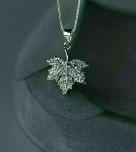 2 Ct Round Cut Simulated Diamond Leaf Shape Pendant 14K White Gold ...