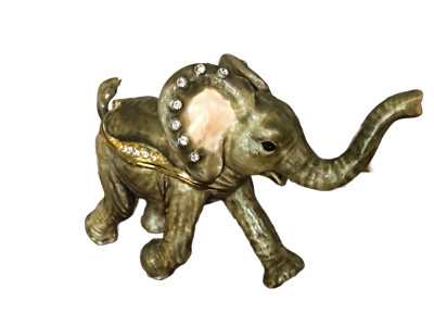 ELEPHANT Trinket Box Hand painted Enamel & Austrian Crystals ...