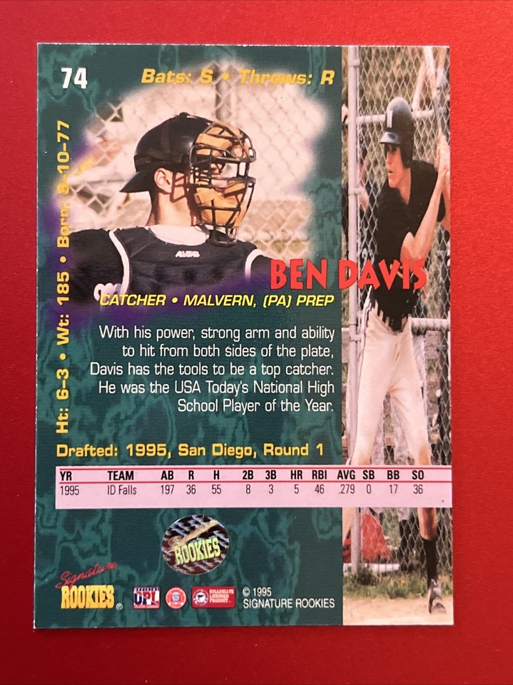 1995 Signature Rookies Tetrad Ben Davis #74 Rookie RC Autograph 1720/ ...