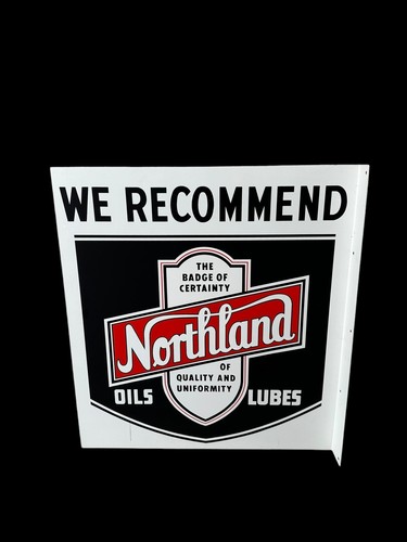 Antique Porcelain Northland Gas Oil Double Sided Sign Metal Flange Rare ...