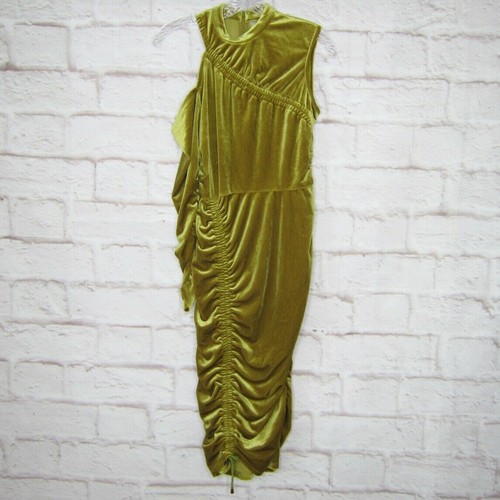 ASOS Chartreuse Green High neck ruched velvet midi bodycon dress size 6 ...
