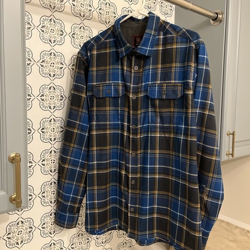 Swiss Tech Poly FLANNEL Mens LARGE BLUE Canoe Plaid Long Sleeve Shirt ...