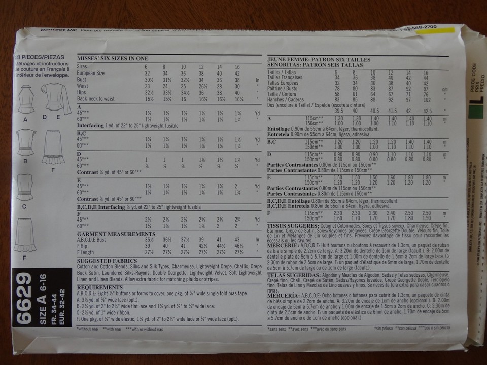 NEW LOOK 6629 MISSES PEPLUM TOP and SKIRT SEWING PATTERN SIZE 6-16 | eBay