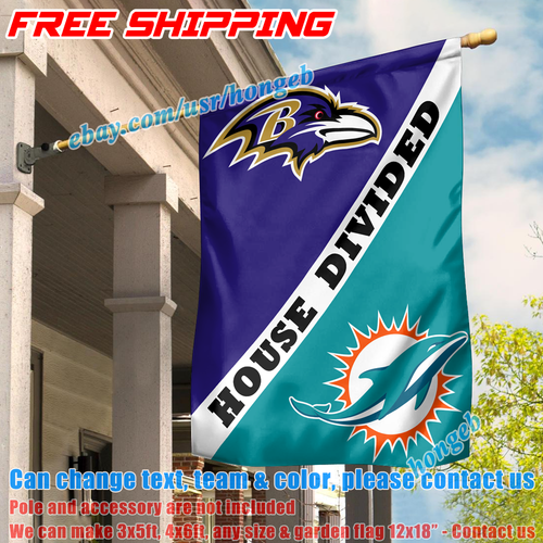 Baltimore Ravens vs Miami Dolphins House Divided Flag 28X40" Banner ...