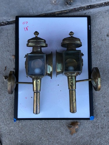 PAIR Vintage CARRIAGE Automobile Buggy Lamps LIGHTS Porch OLD Brass ...