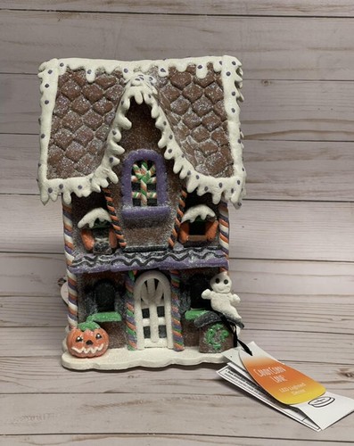 Candy Corn Lane Lighted Halloween Clay Gingerbread House | eBay