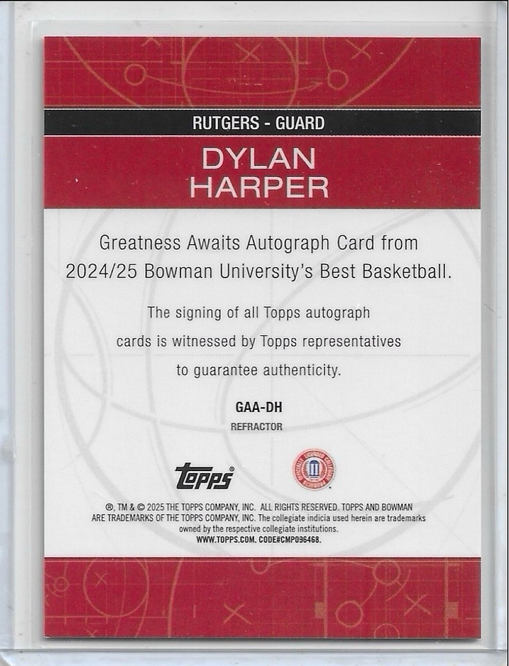 Dylan Harper 2024-25 Bowman Best U SP Refractor On Card Auto Autograph ...