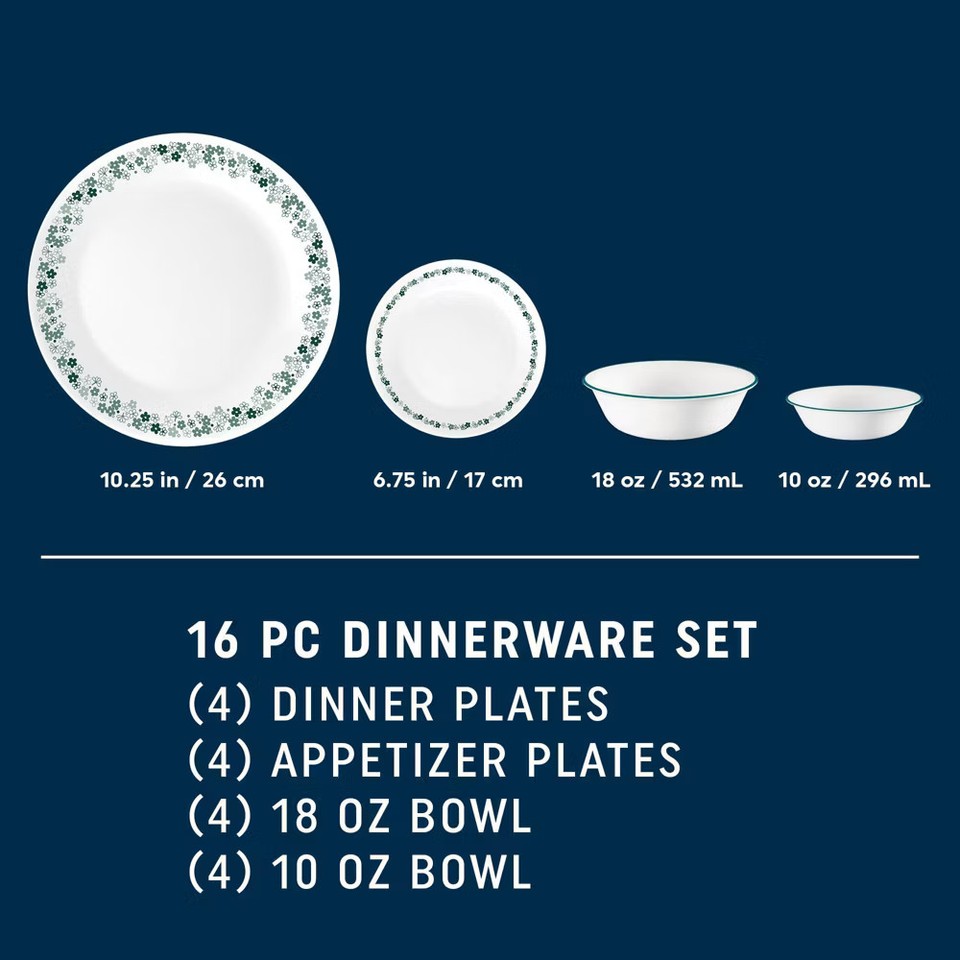 Corelle 16pc Spring Blossom Green Dinnerware Set | eBay