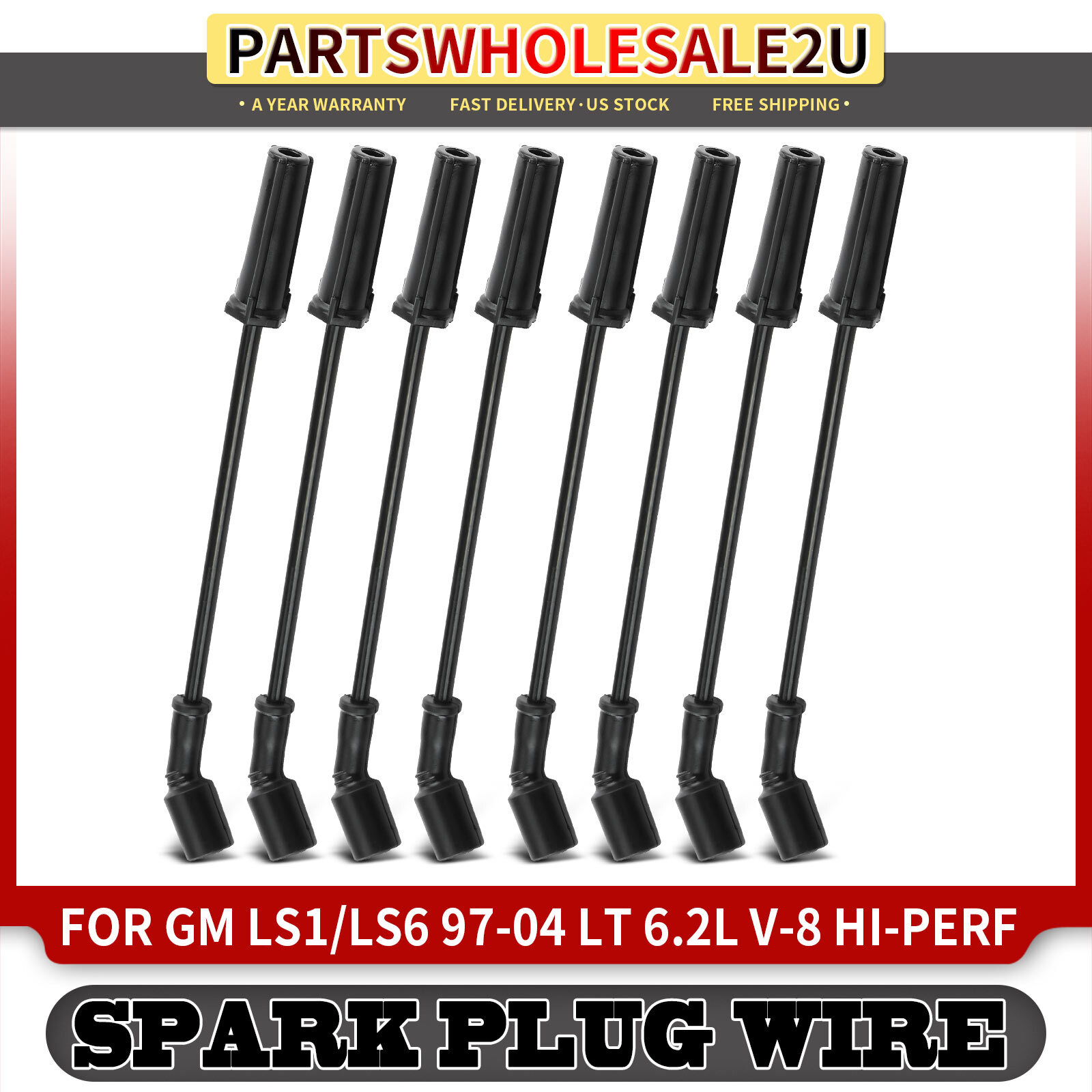 8x Spark Plug Wire Sets for GM LS1/LS6 LT97-04 LT 6.2L V-8 Hi-Perf C-N ...