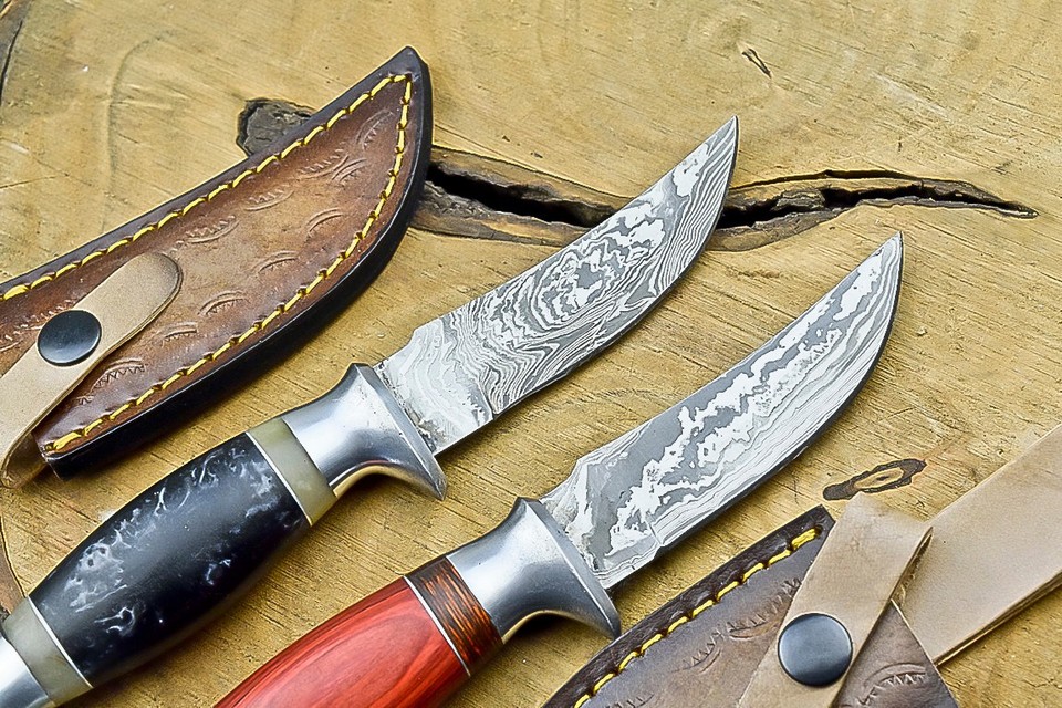 2 PCS Handmade Damascus Hunting Knives – Skinning & Camping Knife Set ...