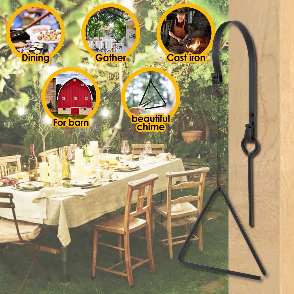 9-inch Triangle Dinner Bell with Hanger & Call Striker Ringer Outdoor ...