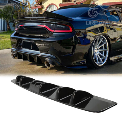 For Dodge Charger RT SRT Gloss Black Rear Diffuser 7 Fins Splitter ...