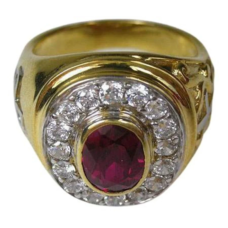 Men's Bishop Ring 3.00 Ct Simulated Oval Cut Red Ruby In 14k Yellow ...