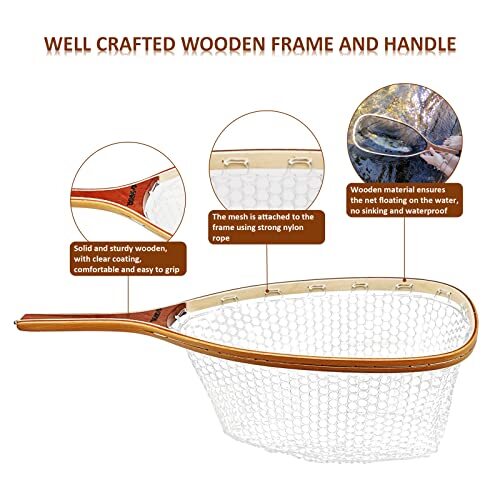 FLY FISHING NET Magnetic Release Rod Holder Wooden Landing Trout ONROCL ...