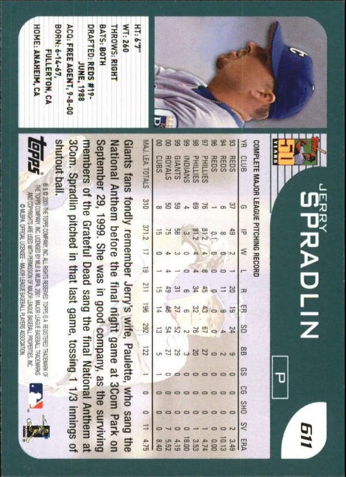 2001 Topps #611 Jerry Spradlin - NM | eBay