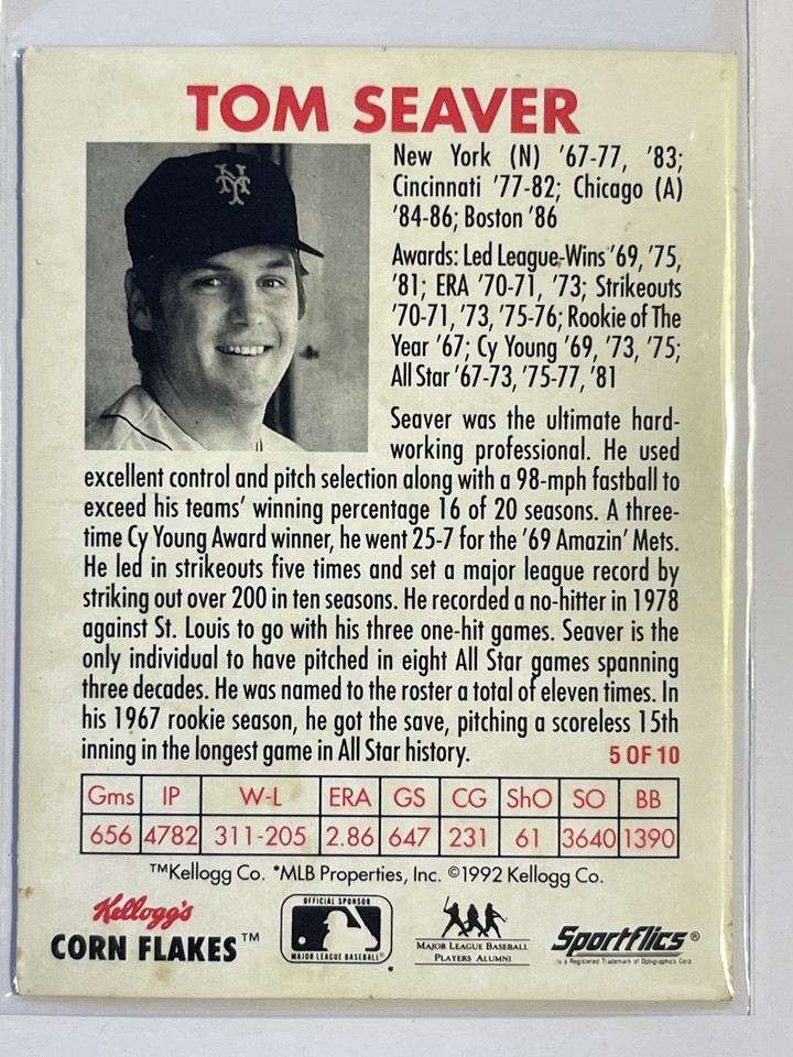1992 Kellogg's Corn Flakes All-Stars #5 Tom Seaver | eBay