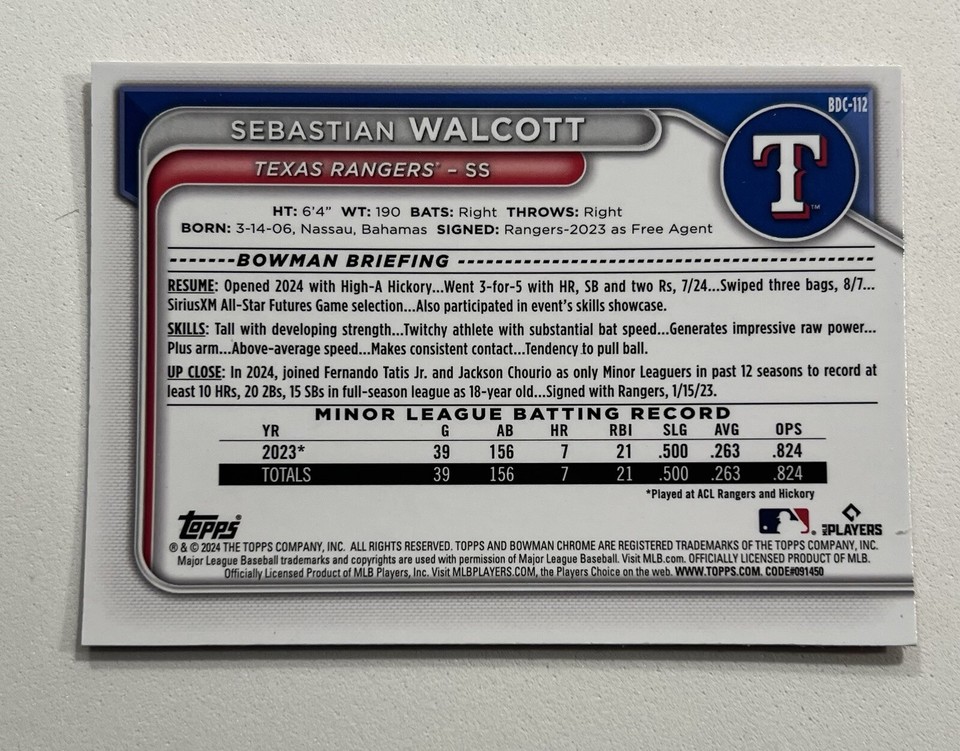 SEBASTIAN WALCOTT 2024 BOWMAN DRAFT GUM REFRACTOR SNACK PACK SSP ...