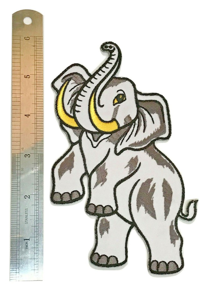 Cute Elephant Standing Patch 6" Iron on Embroidered Zoo Wildlife Motif ...