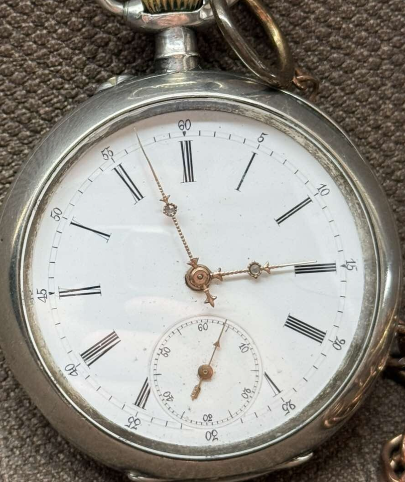 Antique Pocket Watch Mechanical Silver Swiss LUC Chopard Chain Rare ...