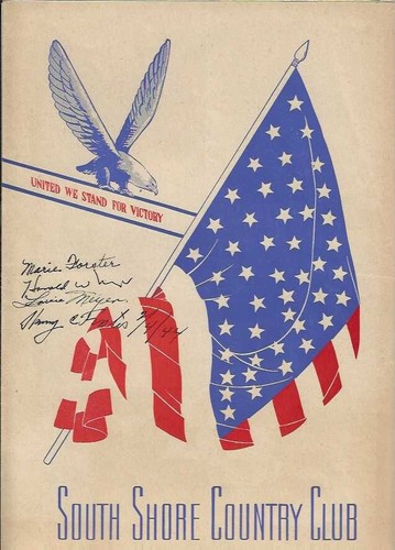 Vintage menu - South Shore Country Club Chicago February 1944 | eBay