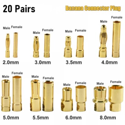 20pair RC Bullet Connector 2/3/3.5/4.0/5/5.5/6/8mm Male Female Banana ...