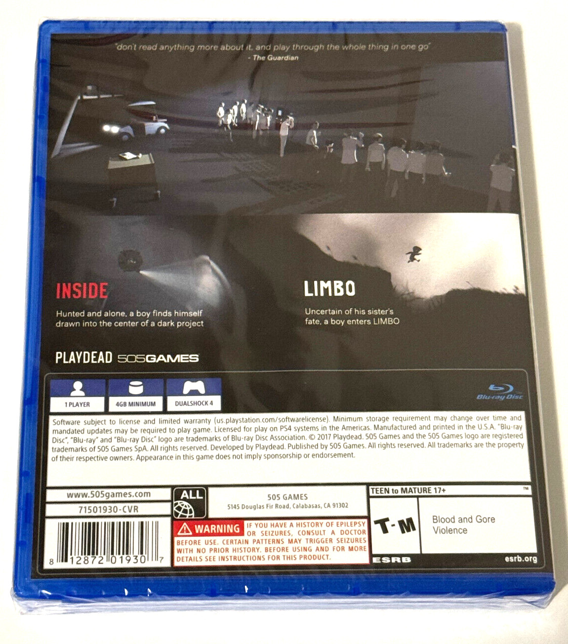 Inside / Limbo | PS4 Playstation 4 | Video Game | 505 Games | 2017 | Brand New