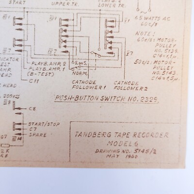 TANDBERG MODEL 6 TAPE RECORDER ORIGINAL SERVICE SCHEMATIC DIAGRAM | eBay