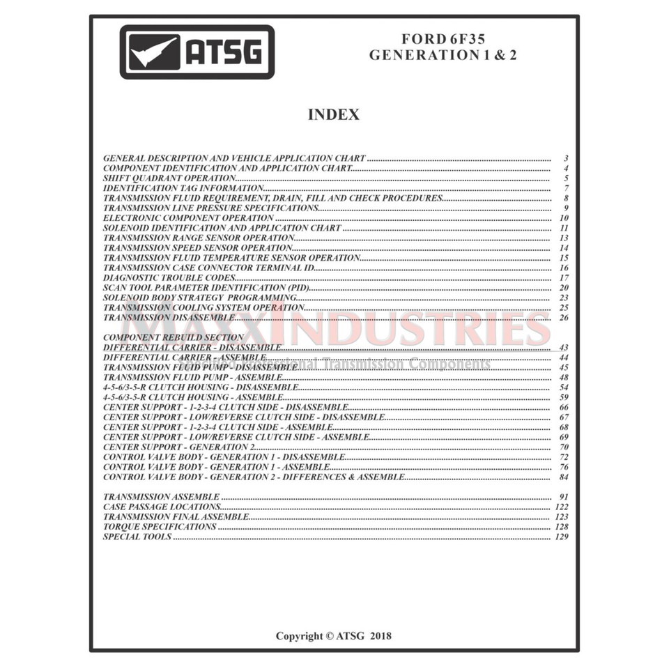 6F35 Transmission Rebuild Book ATSG Techtran™ Manual for Ford Lincoln ...