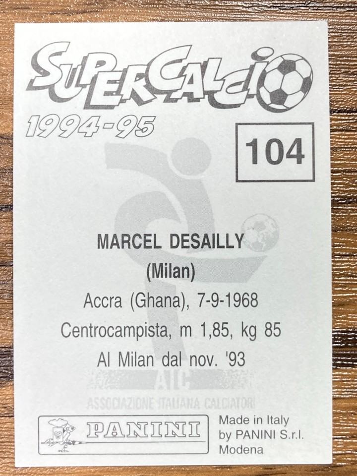 Panini Super Calcio 1994-1995 Sticker No.104 Marcel Desailly AC Milan ...