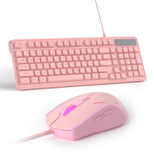 Pink Creamy Keyboard and Mouse ComboGK980 Wired RGB Backlit Keyboard ...
