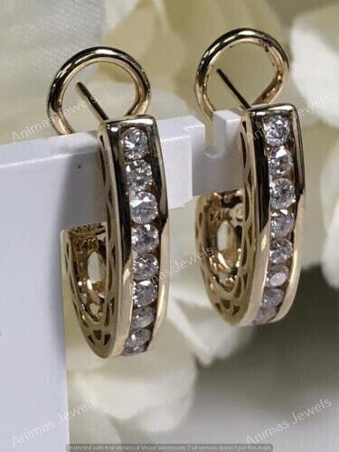 1 Ct Round Cut Moissanite Omega Back Hoop Huggie Earrings 14K Yellow ...