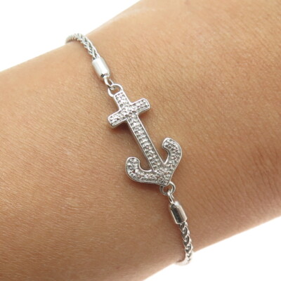 KARIZIA SPA KA 1772 Sterling Silver Diamond Anchor Adjustable Bracelet ...