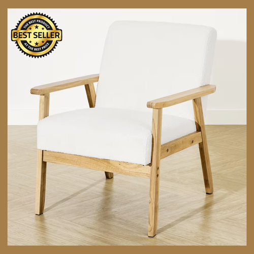 Timber Boucle Chair: Luxurious Natural Decor with Soft Armrests – White ...