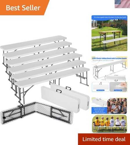 6 Pack 6ft Portable Folding Benches - Elegant White Outdoor Seating ...