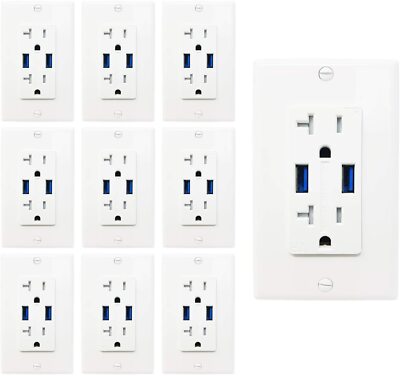 High Speed Dual USB Charger Outlet - 20A TR Electrical Receptacle (10 ...